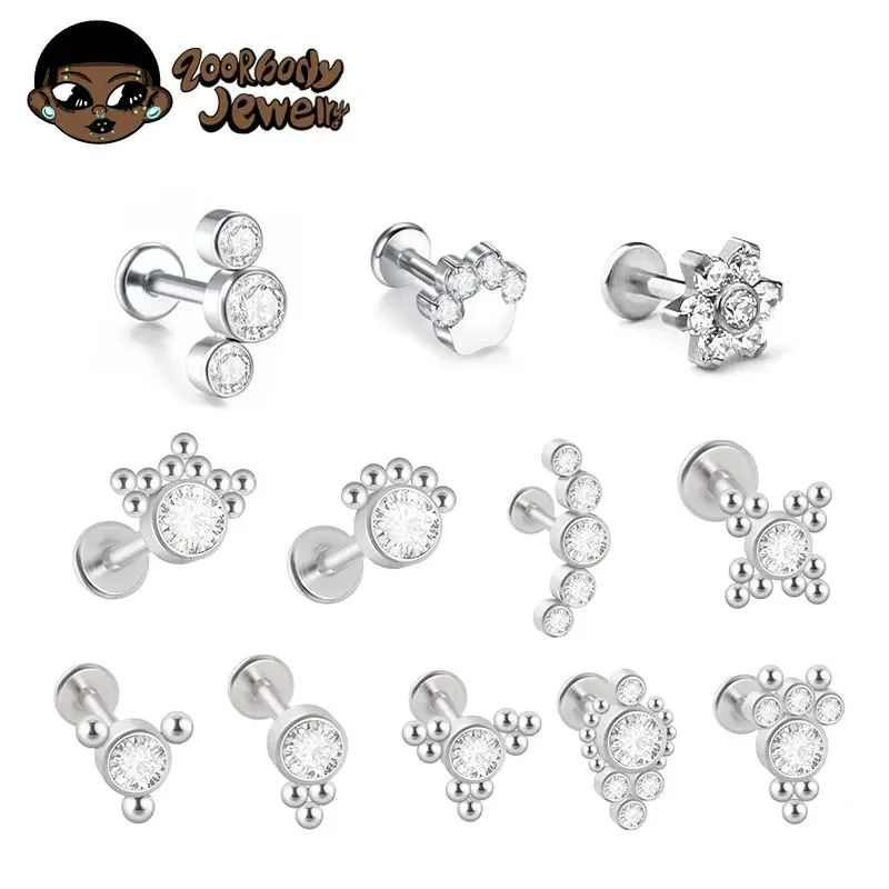 F136-Titanium-Conch-Piercing-Clear-Zircon-16G-Flat-Helix-Labret-Spiral ...