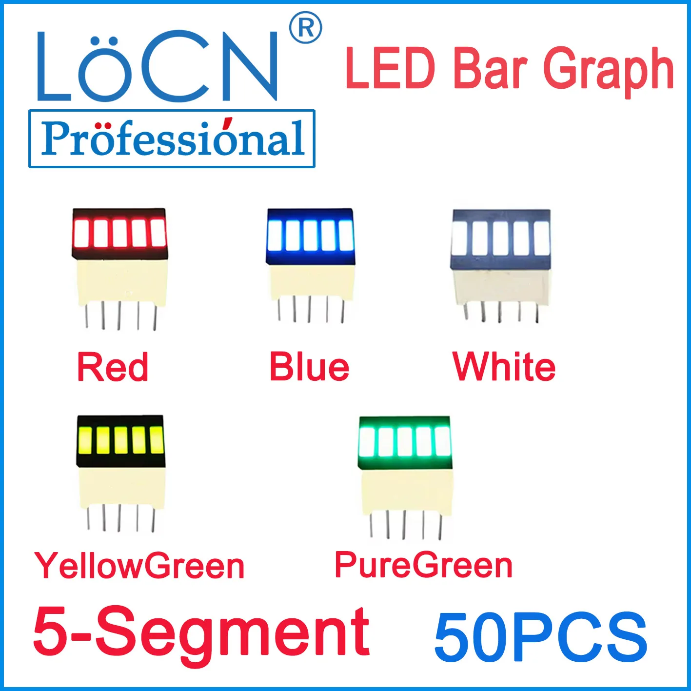 50pcs LED 5 Segment LED display bar light RED BLUE YELLOW PURE GREEN ...