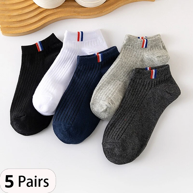 5 Pairs Of Thin Summer Blending Boat Socks Plain Color Mens Casual ...