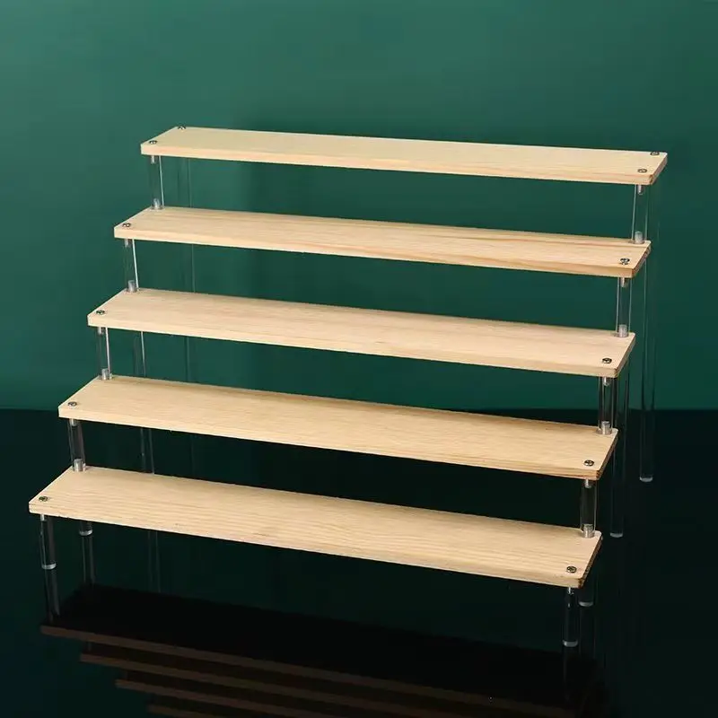 Wooden-Step-Display-Stand-with-Acrylic-Cylinders-2-5-Tier-Organizer-For ...