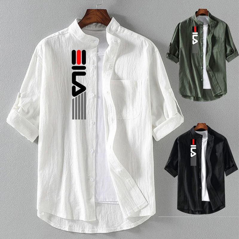 Short-Sleeve-Solid-Simplicity-Handsome-Stand-Shirts-Collar-Loose ...