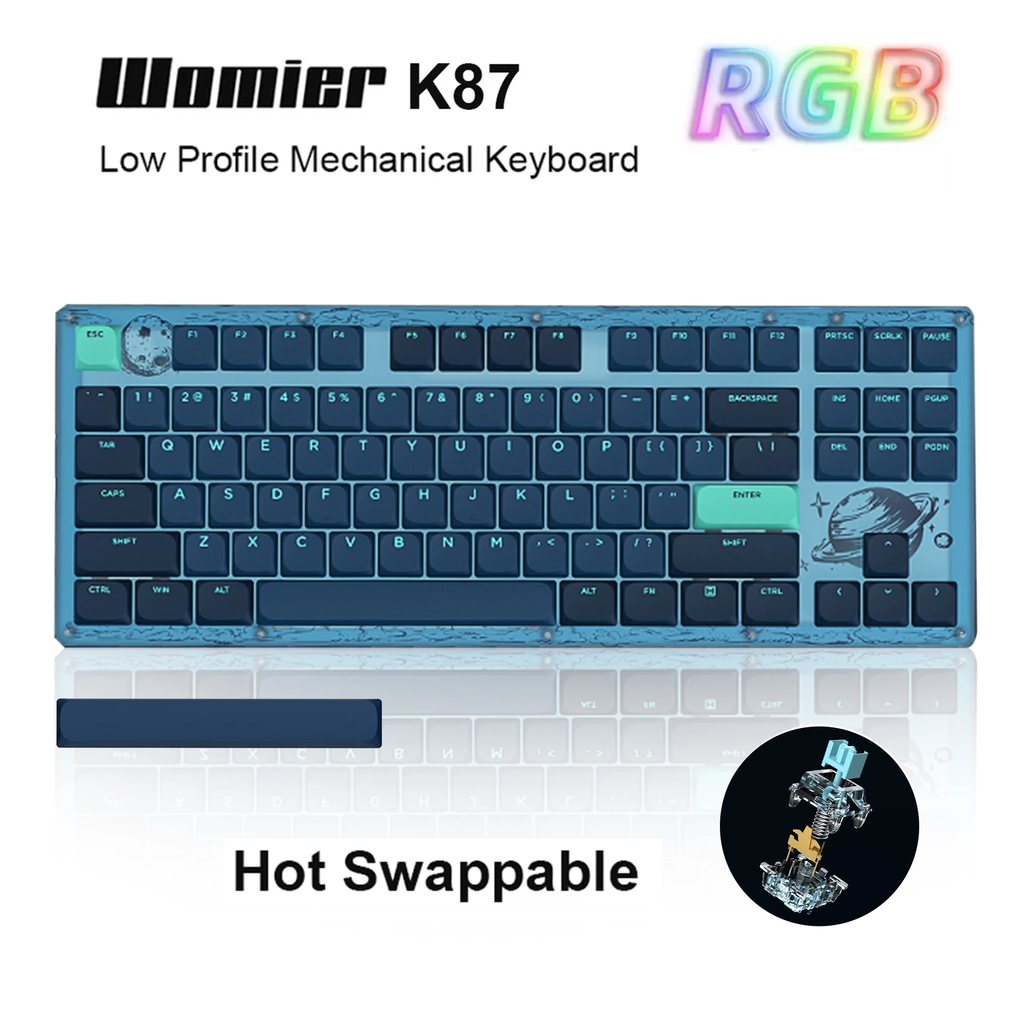 Womier-Teclado mecánico K87 para Gamer, teclas TKL Planet, perfil bajo ...