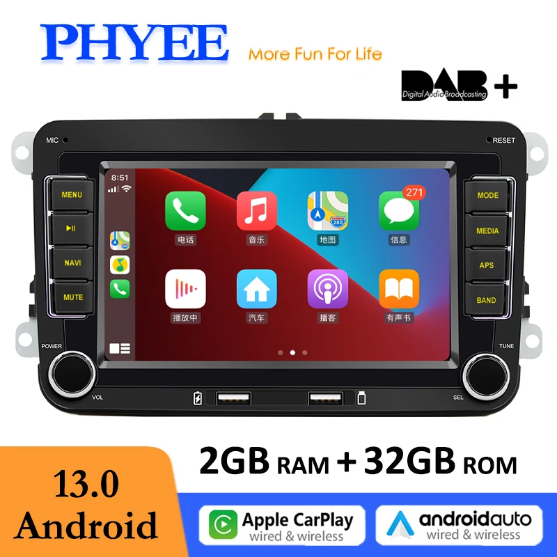 Android Radio 7" 2 DIN, Wireless CarPlay/Android Auto, DAB+ RDS BT GPS ...