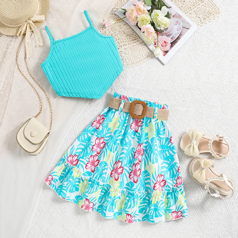 2-Piece-Set-Girl-Summer-Sun-Top-Sleeveless-Off-Shoulder-Fashion-Floral ...