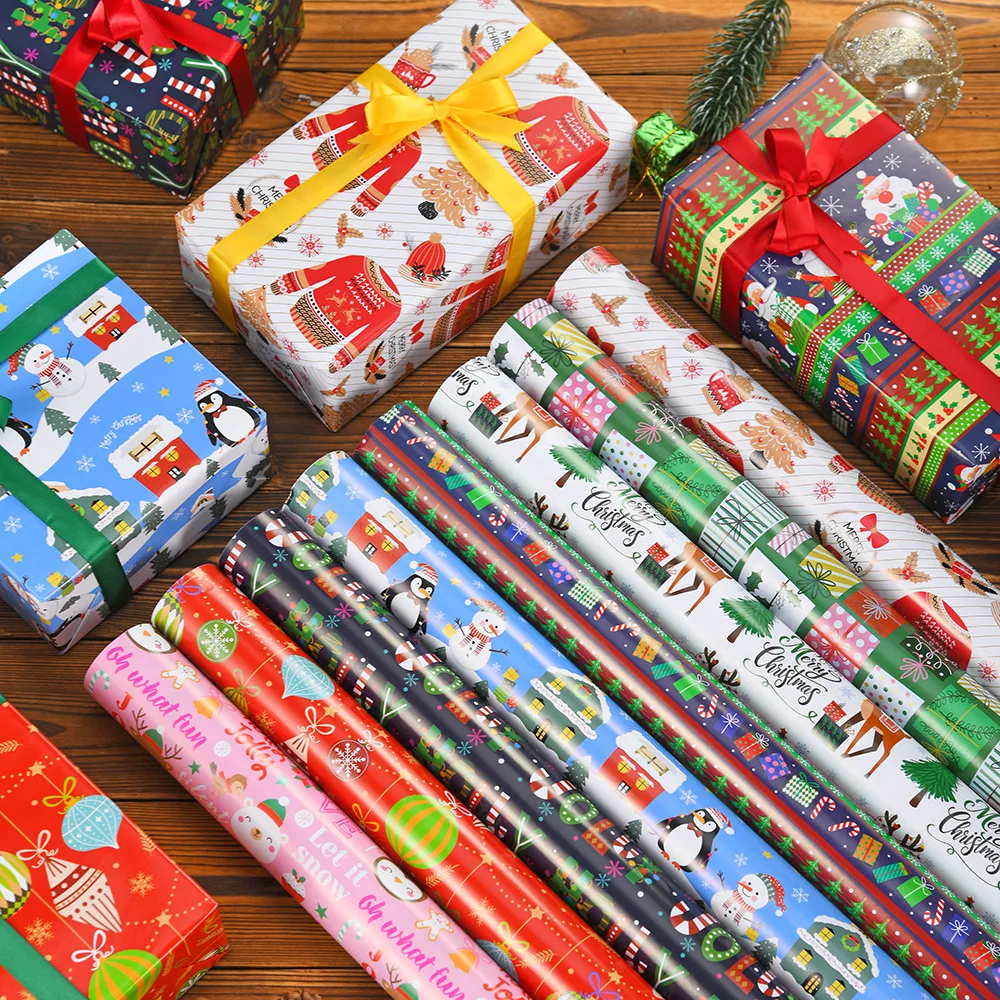 Snowflake Gift Paper Coated Christmas Wrapping Paper Roll Santa Claus ...