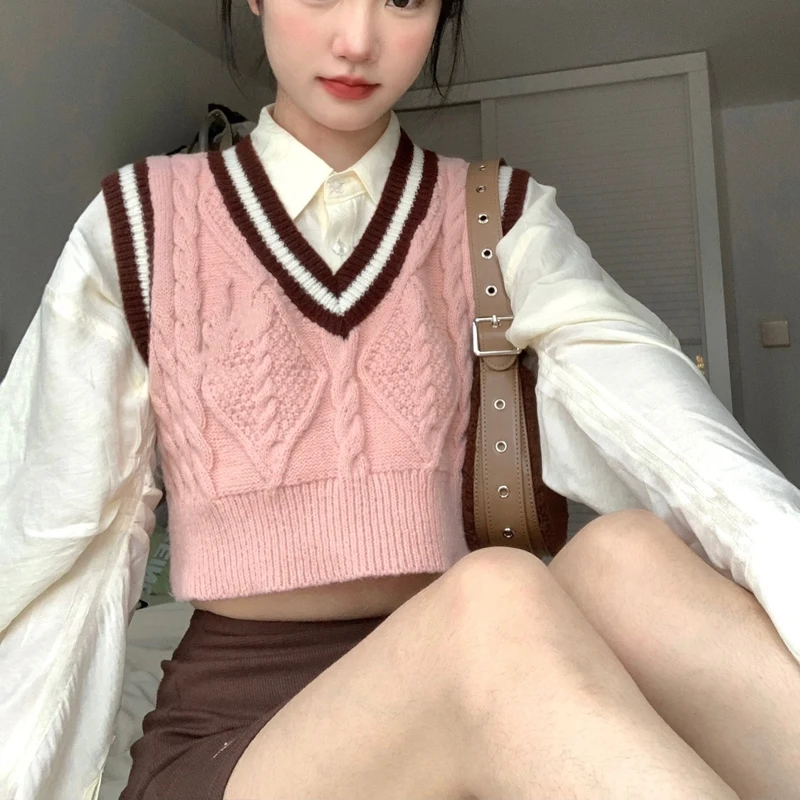 Preppy Style Suit Women Sweet V-neck Shirt Sleeve Elastic Waist Sheath ...