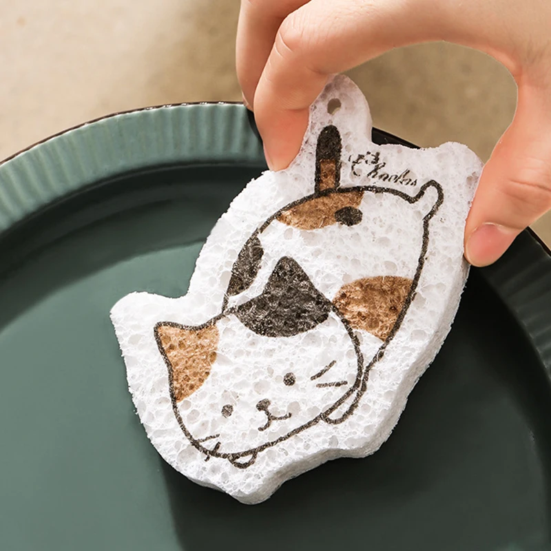 5-10pcs-Kitchen-Dishwashing-Sponge-Creative-Cute-Cat-Scouring-Pad ...