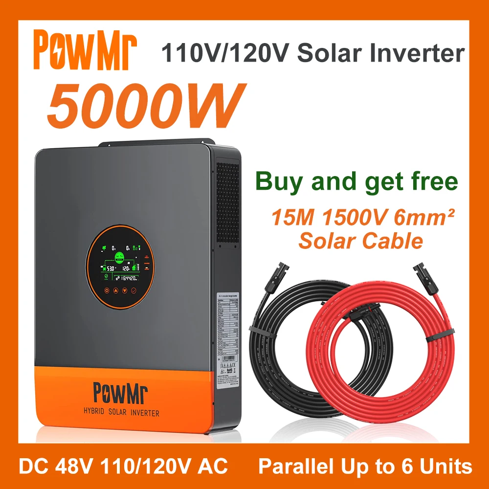 PowMr 5KW On Grid/Off Grid Hybrid Inverter 110V 120V AC Output DC48V ...