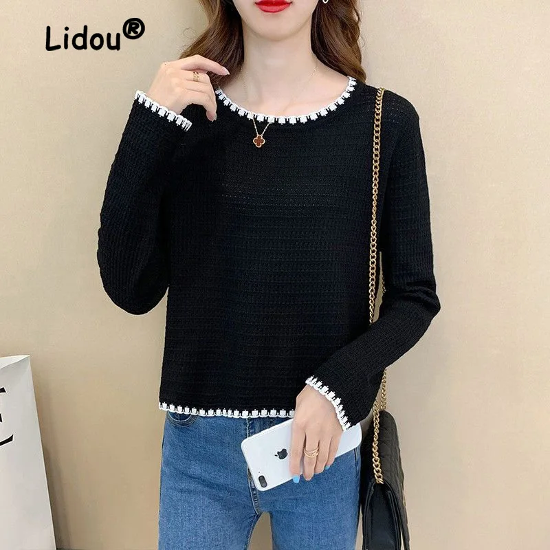 Fashion-Solid-Color-Vintage-Screw-Thread-T-shirt-Women-New-Classic-Long ...