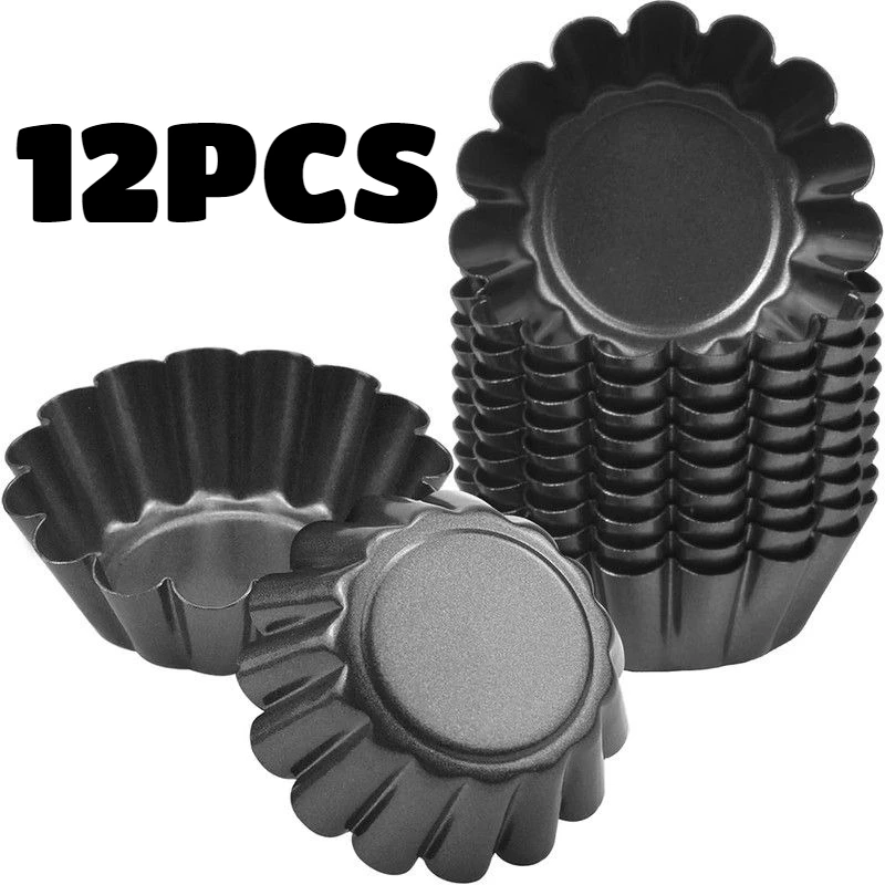 12PCS Egg Tart Mold Carbon Steel Thickened Chrysanthemum Shaped Cake ...