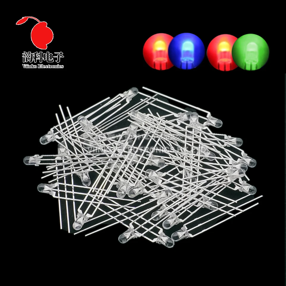 50pcs F3 3mm Round Clear / Fog Two Color Common Anode / Cathode Led Red ...