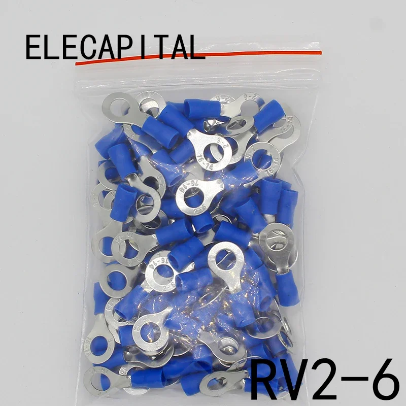 RV2-6 Blue Ring insulated terminal Cable Wire Connector 100PCS/Pack ...