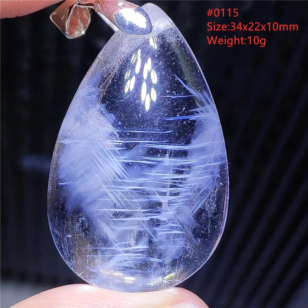 Natural Blue Needle Rutilated Quartz Pyramid Pendant Angel Feather ...