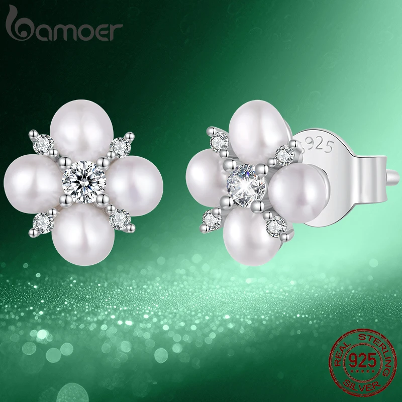BAMOER Four-leaf Clover Moissanite Earrings, Natural Freshwater Pearls ...