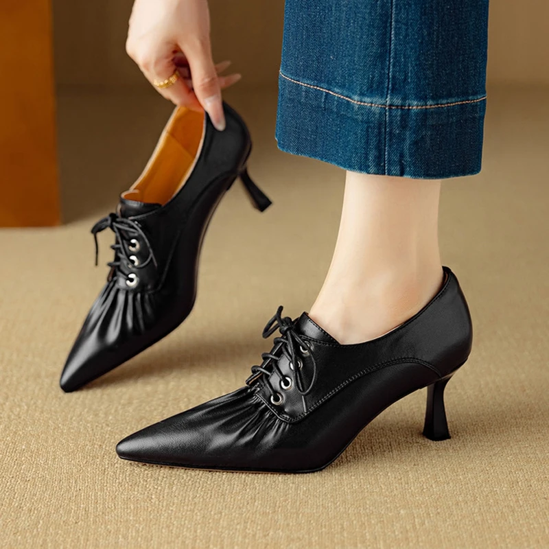 NEW Autumn/Spring Women Pumps Split Leather Shoes for Women Pointed Toe ...