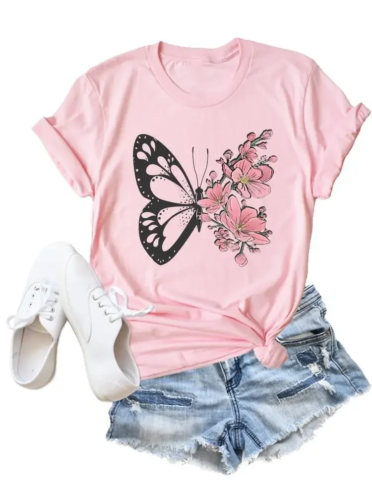 Flower Butterfly Style Trend Clothing Fashion T-Shirt Cartoon Tshirts ...