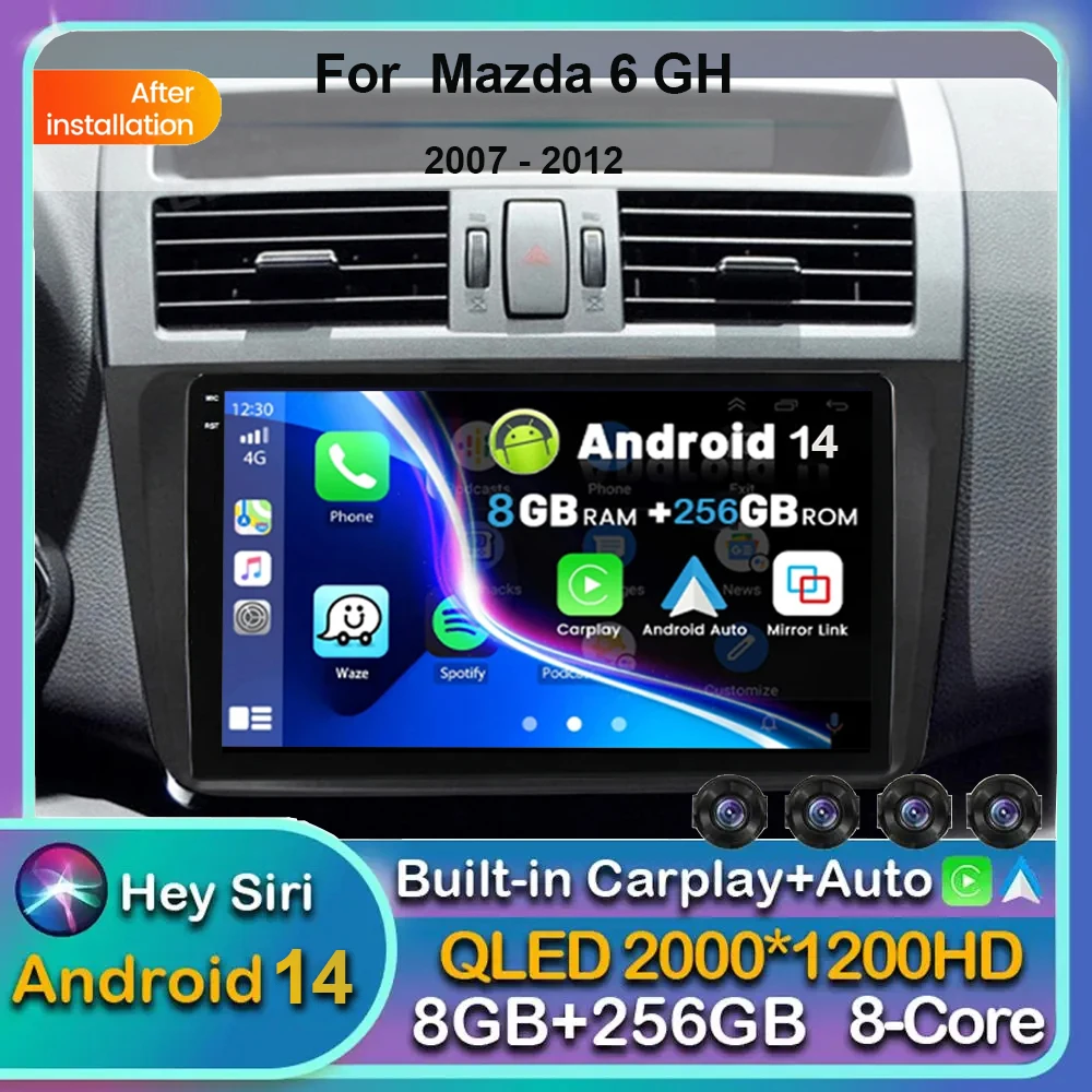 Android 14 Carplay Auto WIFI+4G Car Radio For Mazda 6 GH 2007 - 2012 ...