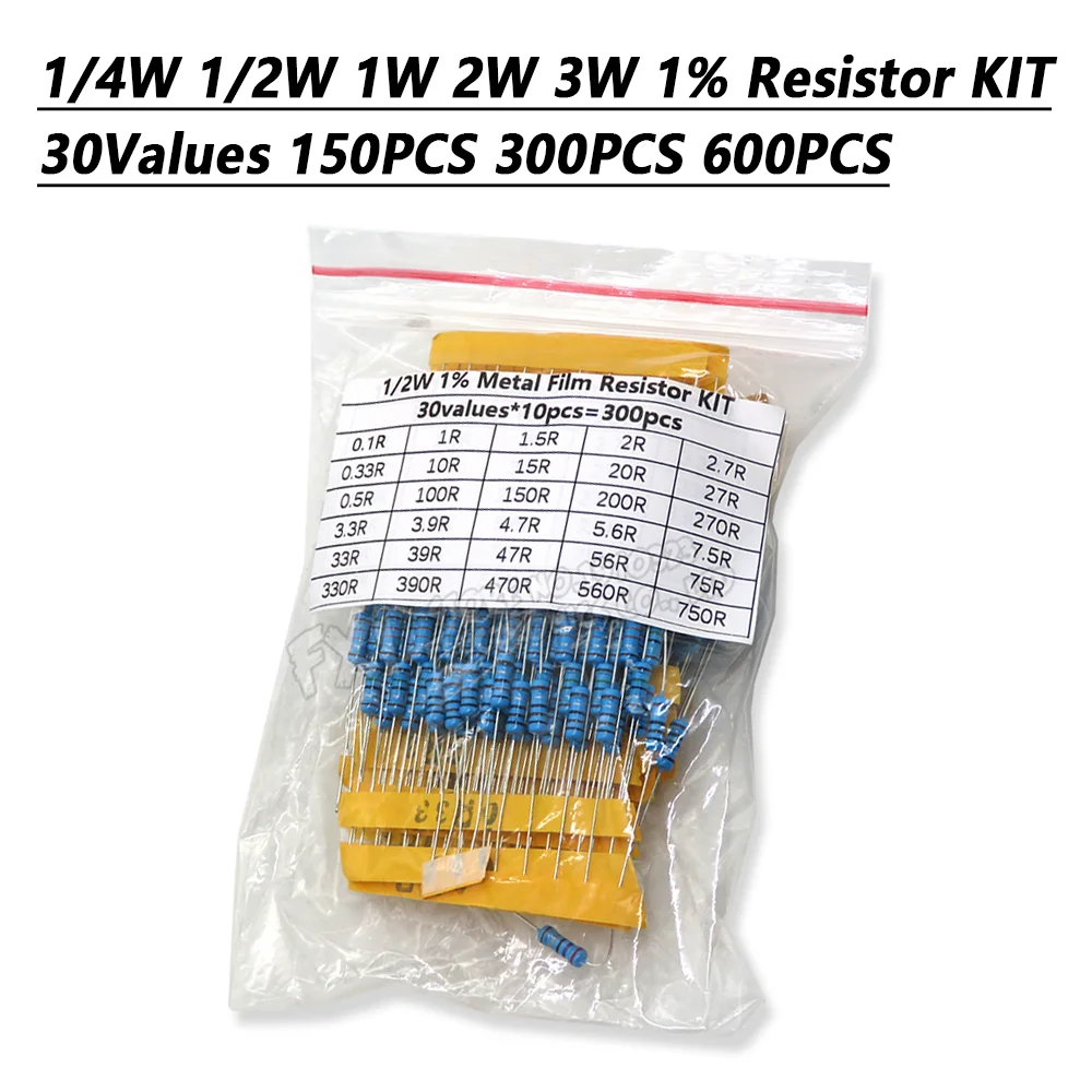 150PCS-300PCS-1-4W-1-2W-1W-2W-3W-Resistance-1-Metal-Film-Resistor ...