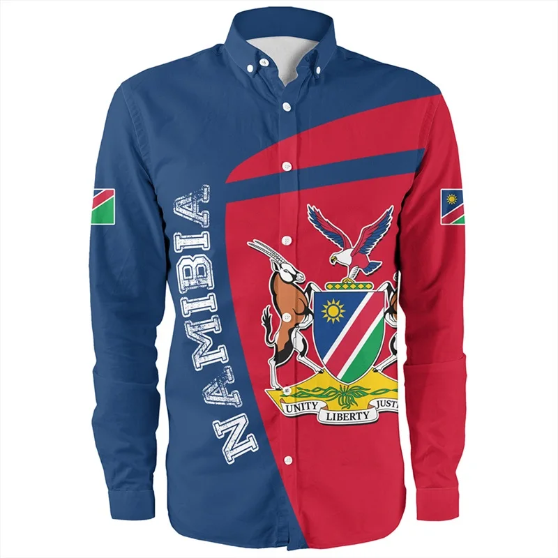 Men Long Sleeve Button Up Shirts Namibia Flag Graphic Casual Shirts ...