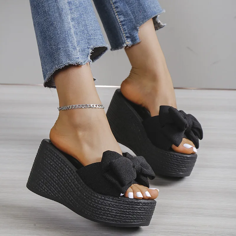 Summer-Wedge-Slippers-Platform-Flat-Heel-Elegant-Bow-Fake-2023-New ...