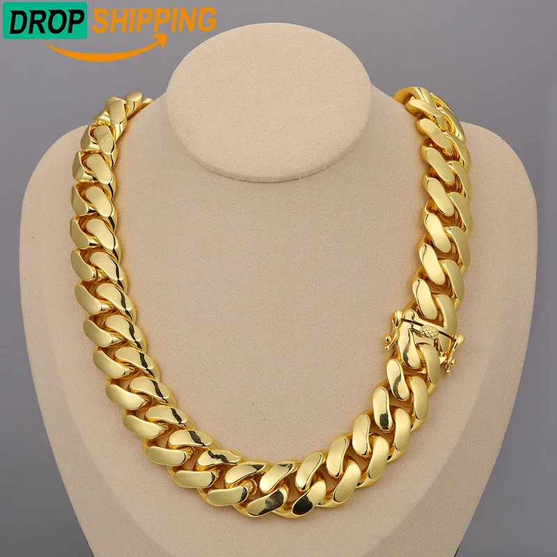 Dropshipping-Cubana-Heavy-Mens-20mm-18K-Gold-Plated-Cuban-Link-Chain ...