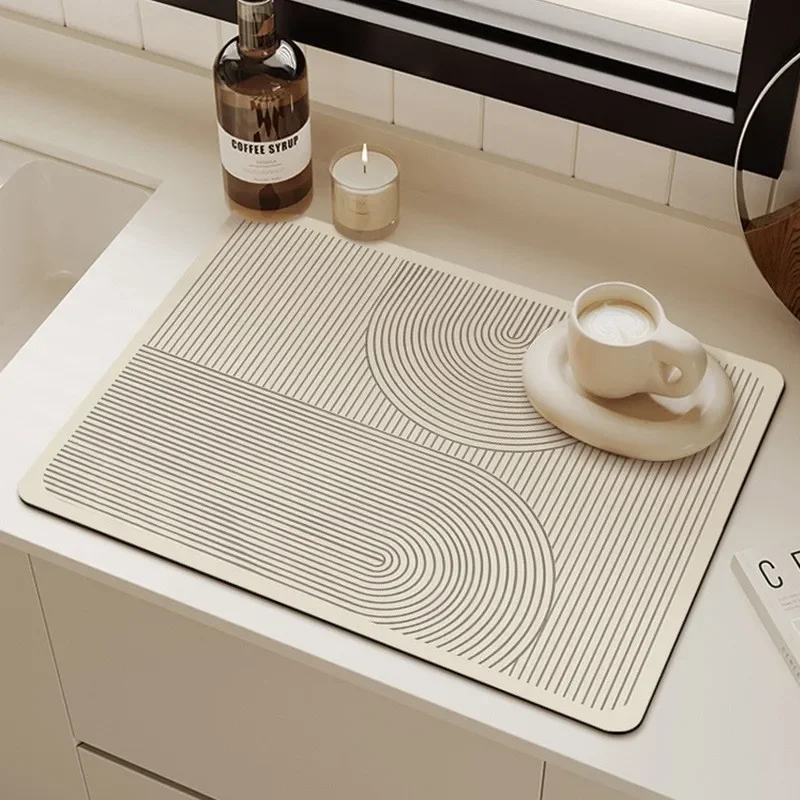 Sleek Striped Diatomite Mat Super Absorbent Fast Drying Pad for Kitchen ...