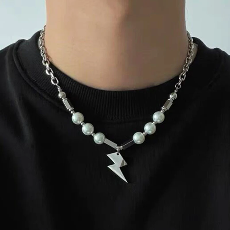 Hip-hop-Choker-Neck-Lightning-Shape-Pendant-Necklace-for-Women-Men-Punk ...