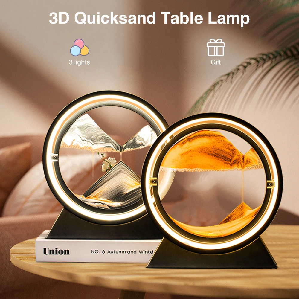 Moving Art Sand Led Table Lamp 3D Hourglass Light Deep Sea Sandscape ...