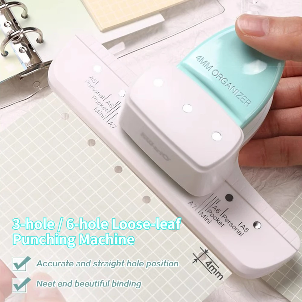 4mm Loose Leaf Punch Standard 3/6-hole Adjustable Paper Puncher 8 Sheet ...