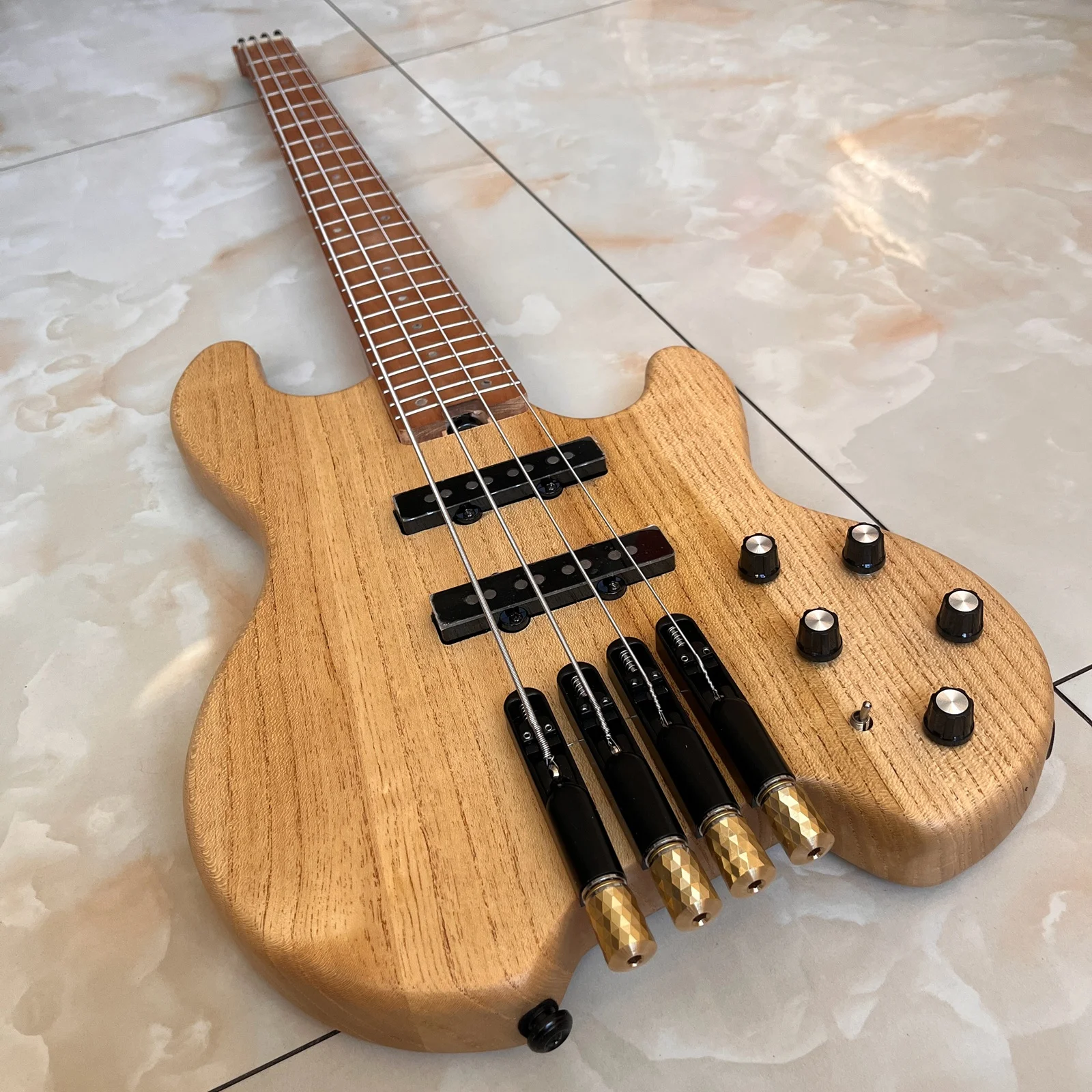 4-String-Headless-Bass-Guitar-ASH-Body-Roasted-Maple-Neck-Active-Pickup ...