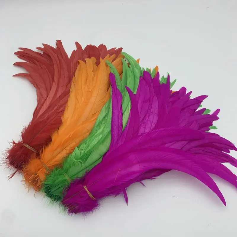 Rooster-Tail-Feathers-100pcs-25-45cm-Natural-Plumes-Black-Green-Orange ...