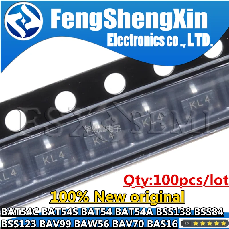 100pcs BAT54C KL3 BAT54S KL4 BAT54 KL1 BAT54A KL2 BSS138 J1 BSS84 PD BSS123 SA BAV99 A7 BAW56 A1 ...