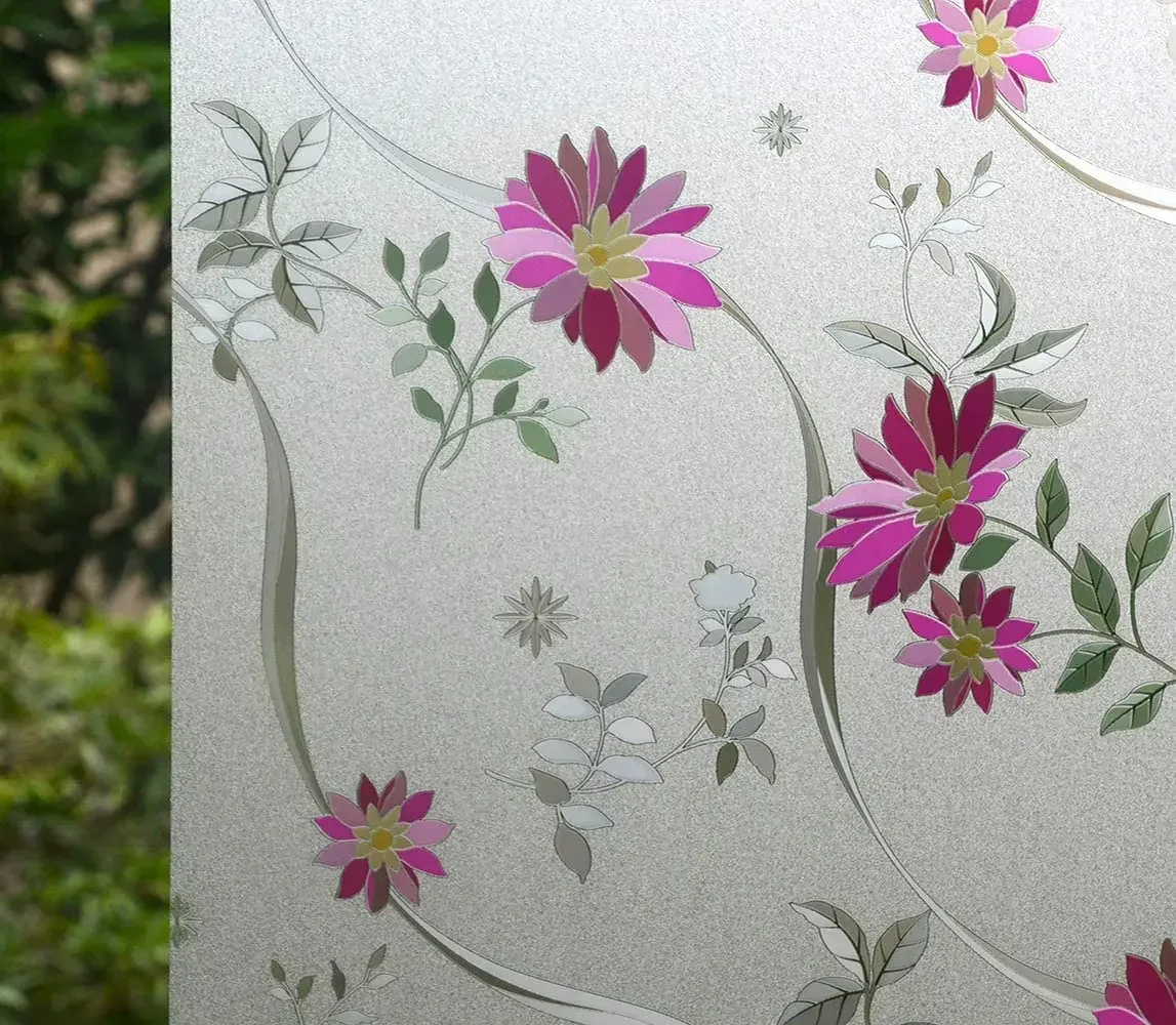 Tint Bathroom Window with Purple Chrysanthemum Design: My Real ...
