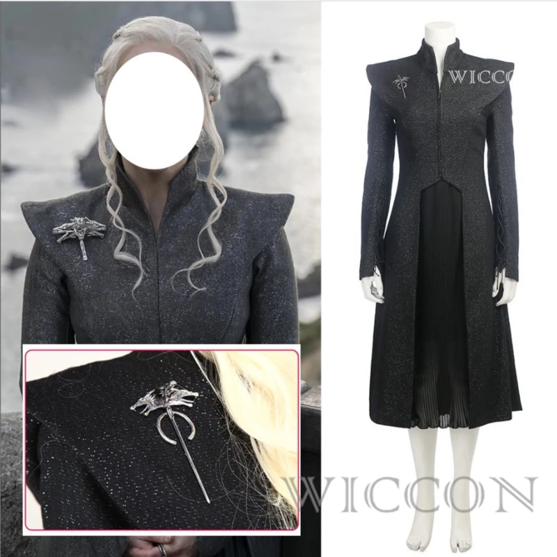 Middle Age Dany Cosplay Costume Middle Ages Dress Uniform Black Outfit ...