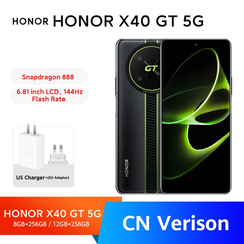 HONOR-X40 GT 5G Smartphone, Snapdragon 888, Flash 144Hz, 66W, Carregamento Super Rápido, Octa ...
