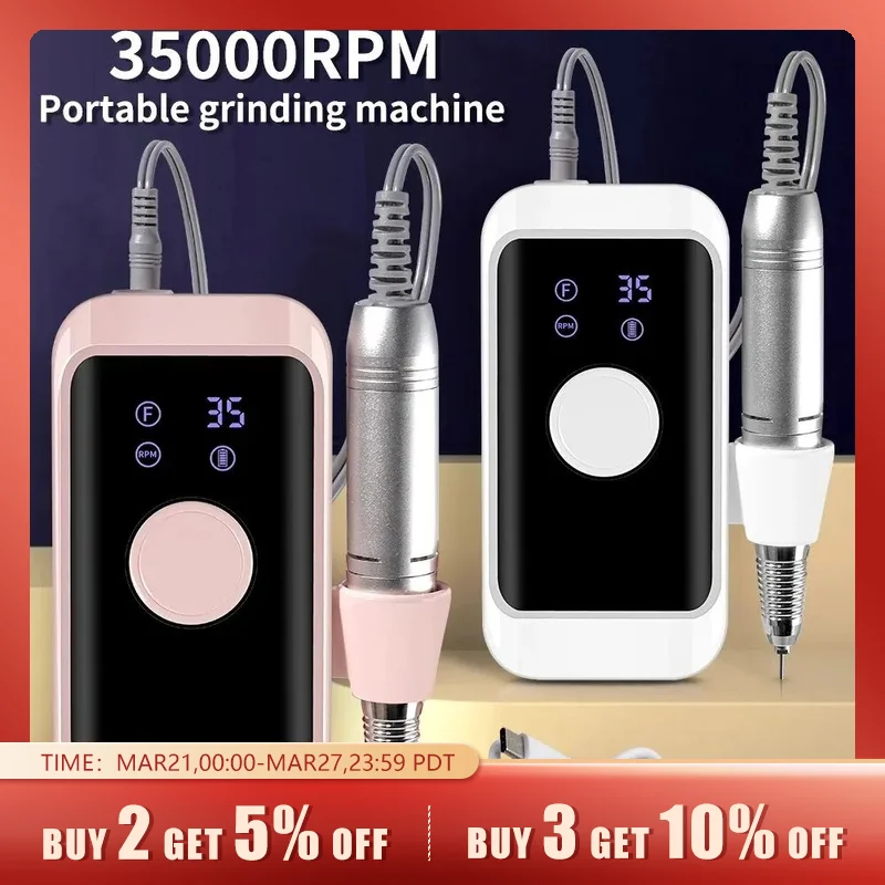 Portable 35000RPM Electric Nail Drill Machine Rechargeable for Manicure ...