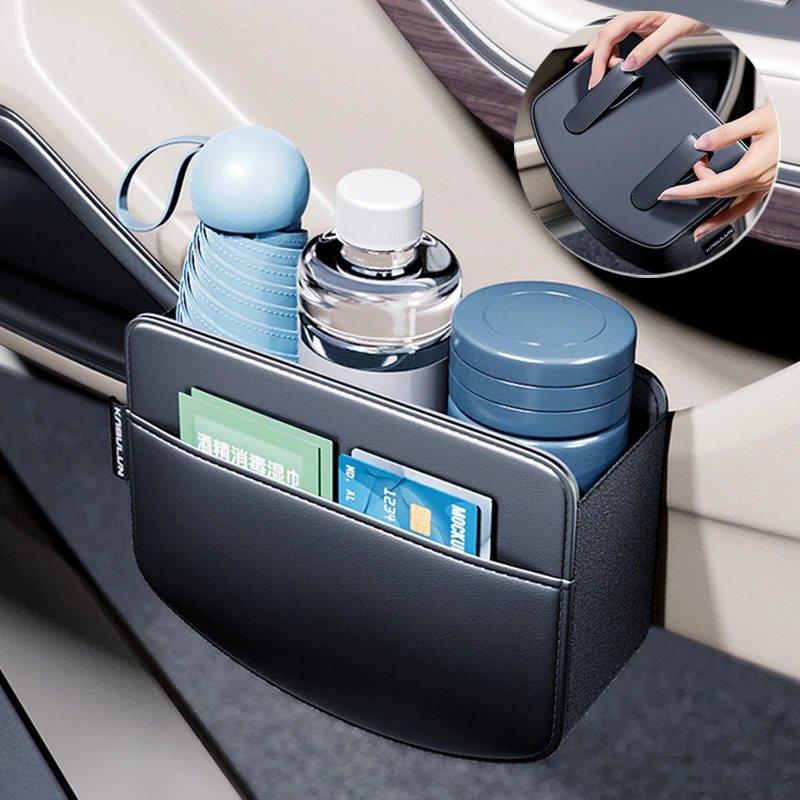 Car Door Storage Box Leather Interior Organizer Bag For Drink Waste ...