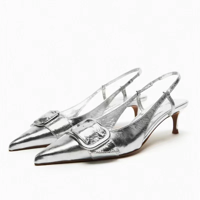 Escarpins-pointus-en-cuir-argent-pour-femmes-escarpins-talons-chaton ...