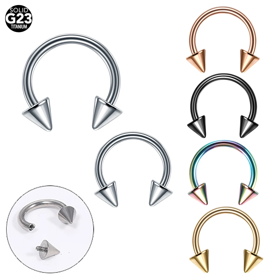 1Pc G23 Titanium Internally Threaded Spike Horseshoe Ring Piercing Nose ...