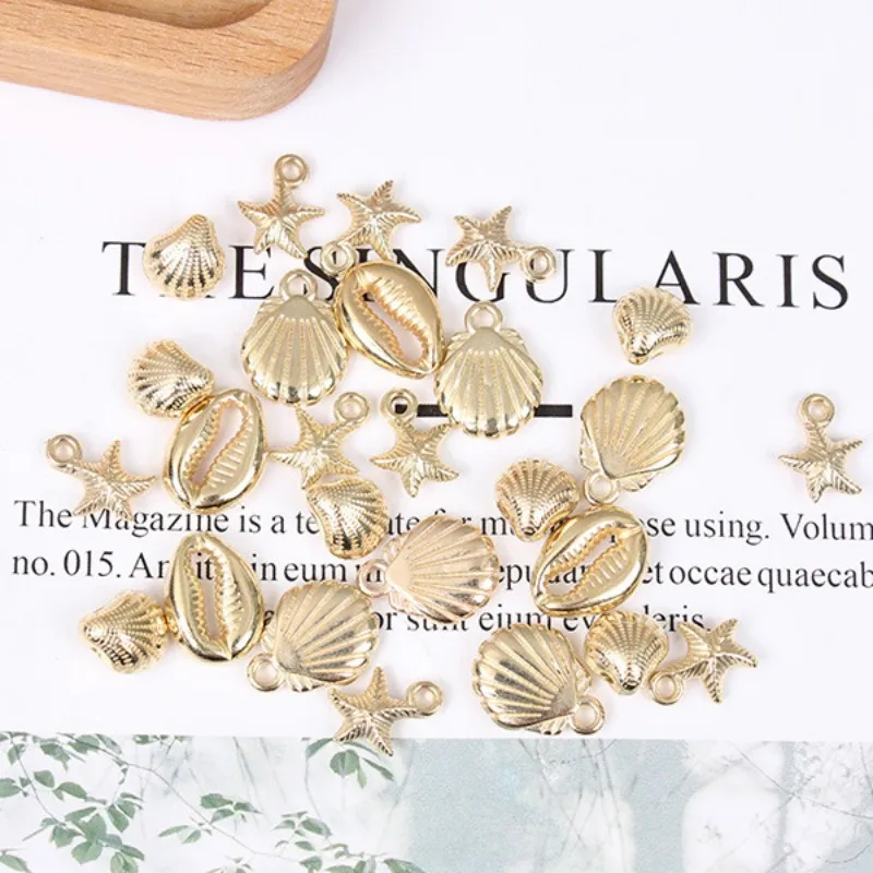 50pcs 20mm Resin Gold Metallic Charms Sea Starfish Conch Shells DIY ...
