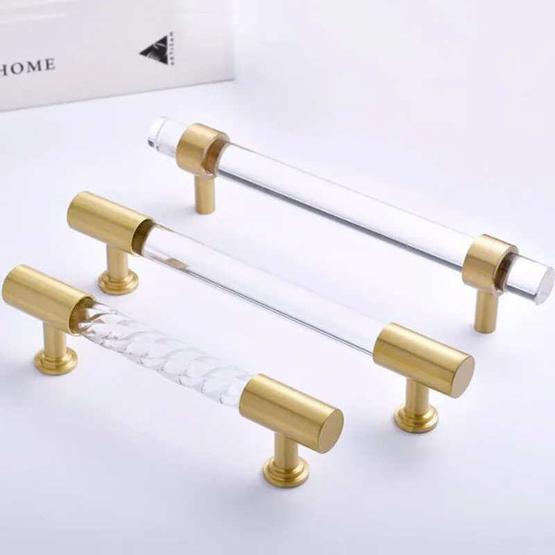 Solid Brass Furniture Handle Door Knobs Clear Crystal Strip Handles For ...