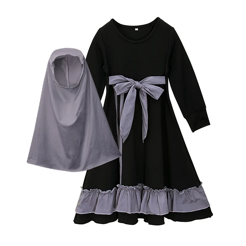 Kids-Girls-Abaya-Muslim-Dresses-Islamic-Clothing-Long-Sleeve-Arab-Solid ...