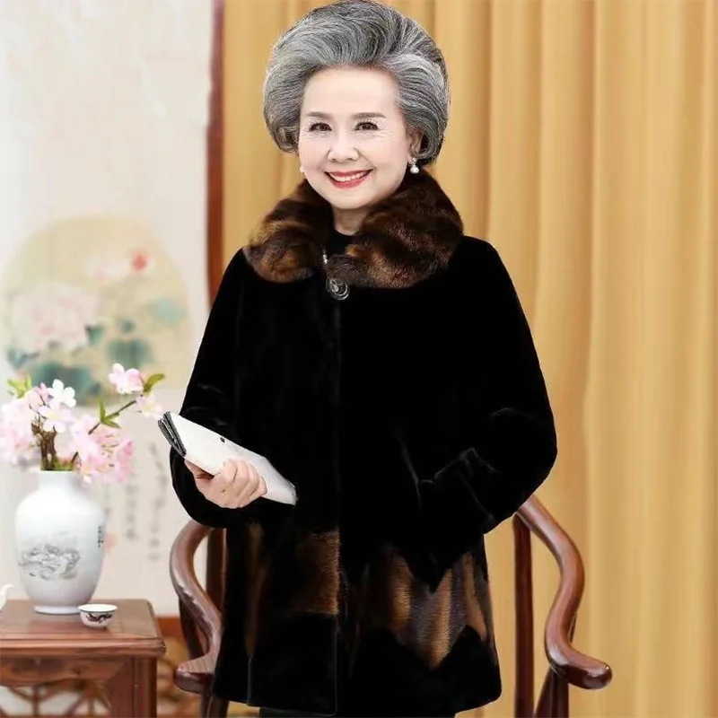 Winter Thick Warm Faux Fur Coat Grandma's Luxury High Quality Mink Fur ...