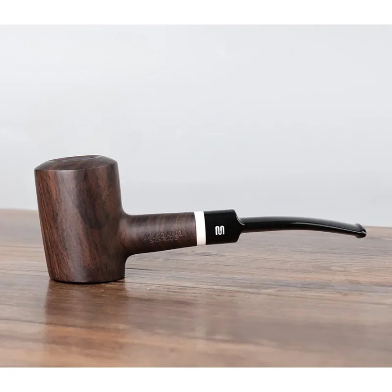 Handmade-Bent-Stem-Ebony-Wooden-Tobacco-Pipe-9mm-Filter-Hammer-Style ...