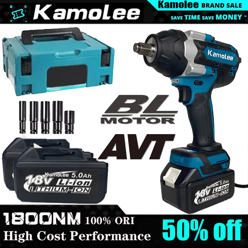 Kamolee 1800 N.M 토크 6.0Ah 6000mAh DTW700 브러시리스 전기 임팩트 렌치, 마끼다 18V 배터리용 ...