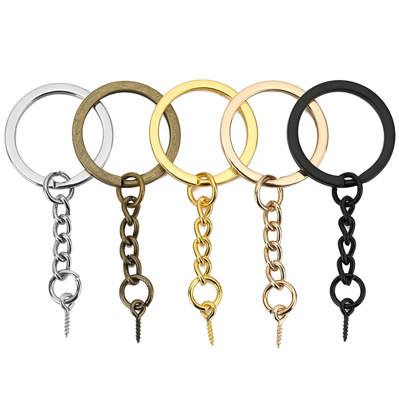 10pcs/lot 25mm Gold Black Metal Key Chains with Open Split Ring Never ...