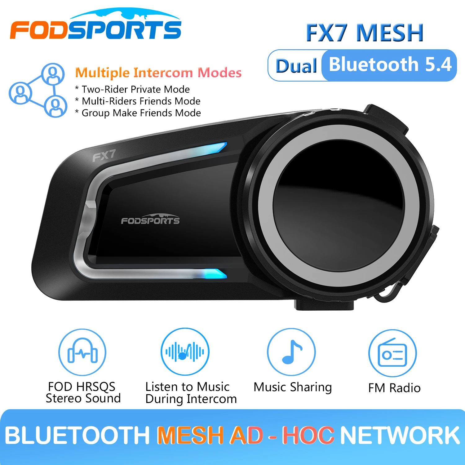 Fodsports-FX7-Bluetooth-Headset-Mesh-Intercom-for-Motorcycle-Helmet ...