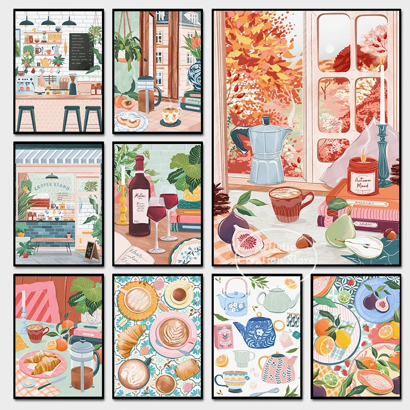 Coffee-Poster-Autumn-Landscape-Art-Fall-Window-Scene-Print-Canvas ...