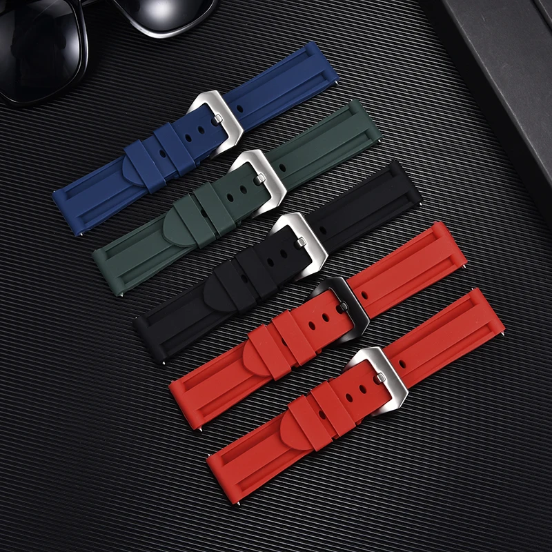 Silicone-Watchbands-22mm-24mm-26mm-Stainless-Steel-Buckle-Waterproof ...