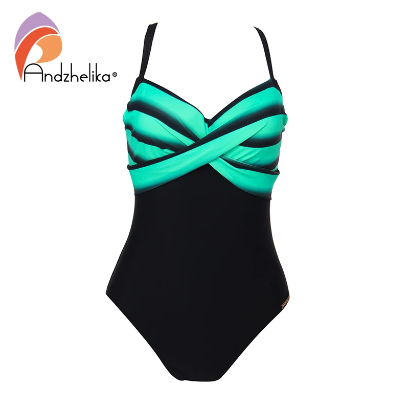 Andzhelika Maillot De Bain Une Pièce Rayé Grande Taille Push Up Monokini Pour Femmes